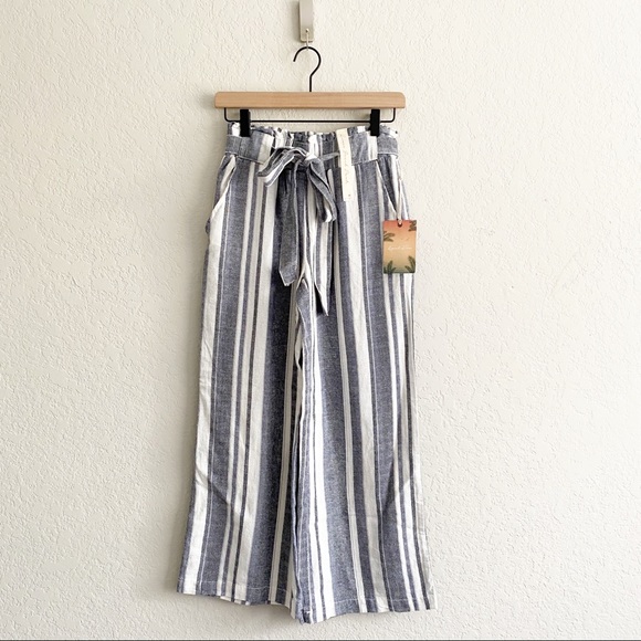 Pants & Jumpsuits | Nwt Wide Leg Paper Bag Linen Striped Beach Pants ...
